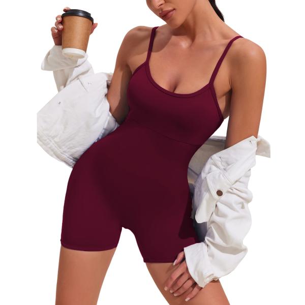 商品名:  PINSPARK Casual Jumpsuits for Women Elastic Cami One Piece Romper Backless Tummy Control Summer Workout Shorts Bod...