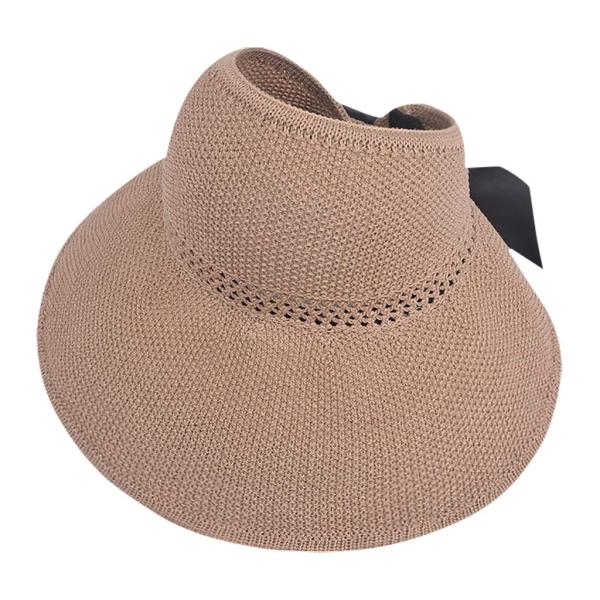 商品名:  Foldable Wide Brim Straw Hats with Ponytail Hole Sun Visors for Women, Packable Bow Beach Hat Summer Khakiブランド: FU...