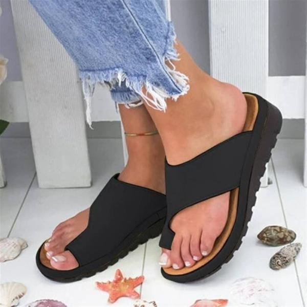 商品名:  Women's Bunion Flat Slipper Light Flat Orthopedic Toe Ring Slides Flip Flops Corrector Platform Leather Open Toe G...
