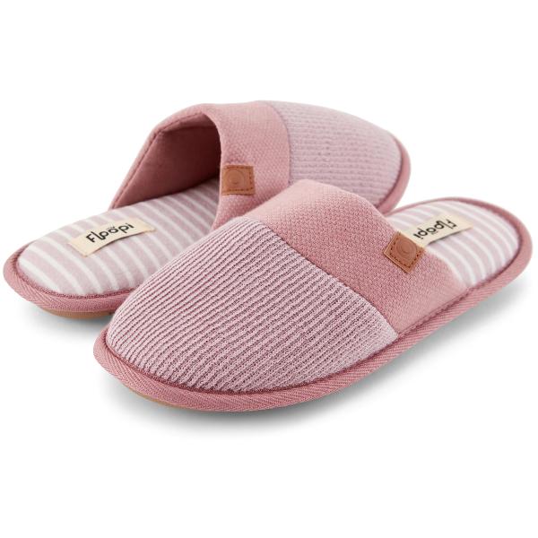 商品名: Floopi House スリッパ レディース ソフトリブニット クローズドバック レディーススリッパ 多層 快適なメモリインソールフォーム 屋内外の滑り止めソール, ピンク, X-Large Floopi House Slipp...