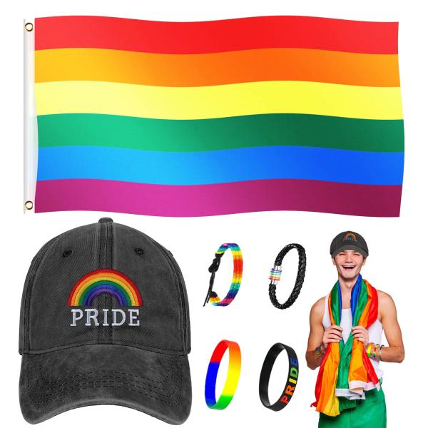 商品名:  6 Pcs LGBT Baseball Hat Set, Pride Rainbow Hat, Vintage Rainbow Dad Hats, Adjustable Rainbow Denim Hats with LGBT ...