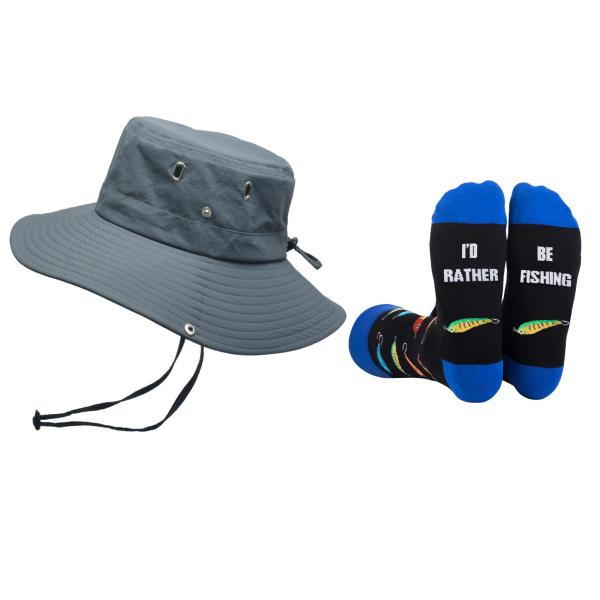 商品名:  GOAUS Fishing Gifts for Men,Wide Brim Sun Protection Hat Funny Socks Fishing Accessories for Him, Father Dad Husba...