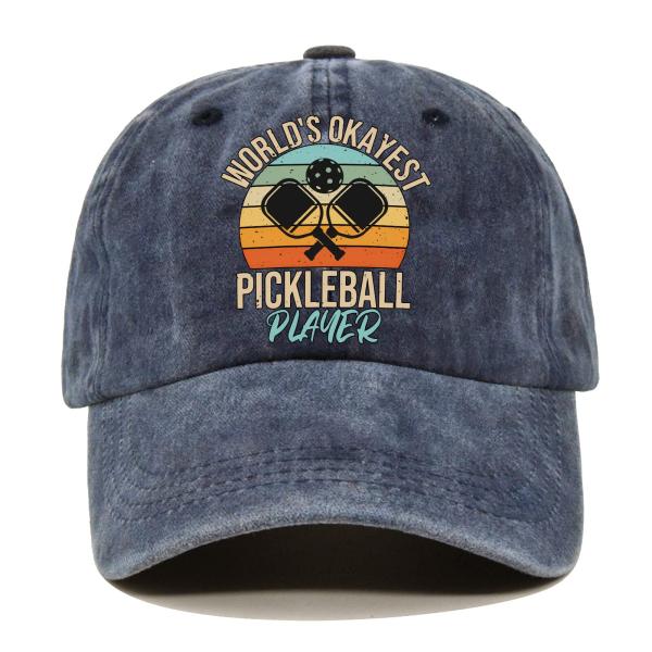 商品名:  Pishovi World's Okayest Fun Distressed Washed Blue Baseball Cap, Vintage Adjustable Cotton Cap, Funny Retirement G...