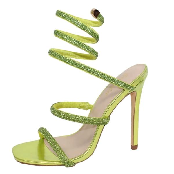 商品名: Bonnibel レディース ラインストーン スパイラル アンクルラップストラップ ハイヒール サンダル, グリーンラインストーン, 9 Bonnibel Women Rhinestone Spiral Ankle Wrap St...