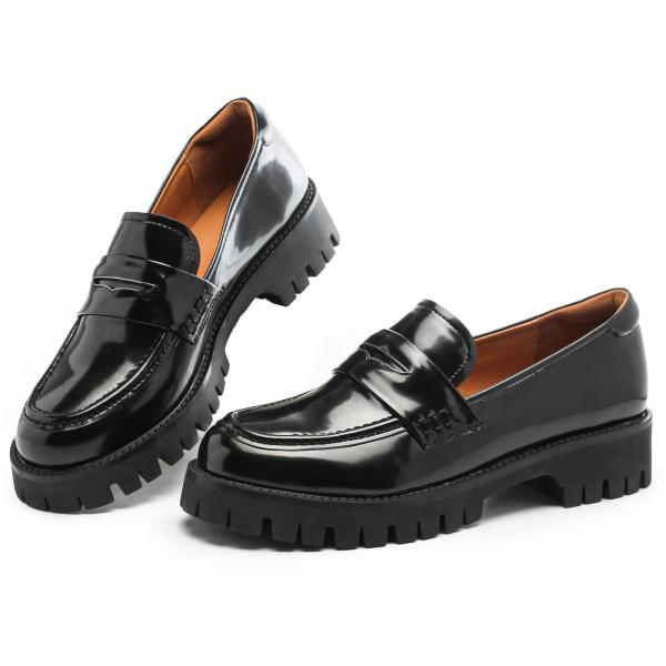 商品名:  VorisVina Platform Penny Loafers for Women Chunky Slip On Patent Leather Dressy Loafers Comfort Casual Business Wo...