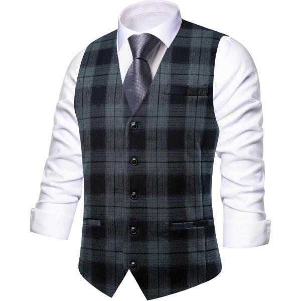 商品名:  Hi-Tie Men's Suit Vest Plaid Black and Gray Regular Fit Waistcoat for Wedding Business Partyブランド: Hi-Tie商品サイズ: X-L...