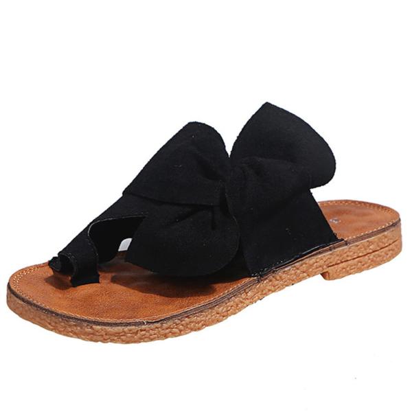 商品名:  YECDET Twist Knot Flat Toe Loop Sandals, Casual Bowknot Toe Ring Platform Sandal, Twist Knot Flat Sandals (Black, ...