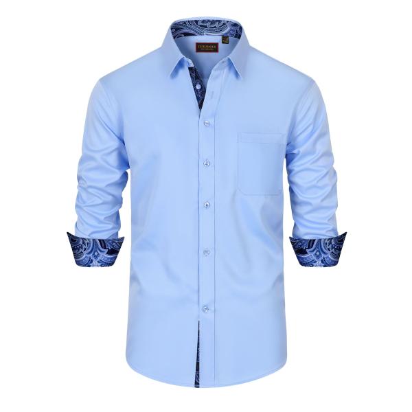 商品名:  Lion Nardo Mens Dress Shirts Long Sleeve Blue Dress Shirt Blue Button-Down Shirt Blue Dress Shirt Big and Tall Shi...