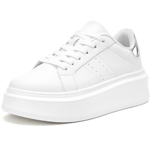 商品名:  Akk White Chunky Sneakers for Women - Lightweight Platform Non Slip Comfort Lace Up Memory Foam Classic Walking Te...