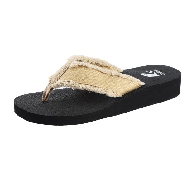 商品名:  Chillron Women's Causal Denim Flip-flops with Arch Support Comfort Destroyed Jeans Platform Thong Sandals Yoge Mat...