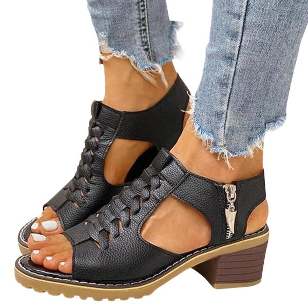 商品名:  Eduavar Womens Wedge Sandals, Orthopedic Sandals for Women Leather Peep Toe Cutout Zipper Chunky Heeled Sandalsブラン...