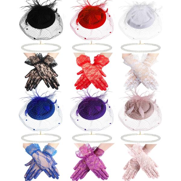 商品名:  Xaatren 6 Sets Fascinators Hats for Women Girls Tea Party Hat with Lace Gloves and Bead Necklaces Cocktail Tea Par...