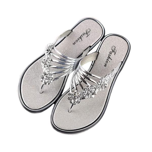 商品名:  Lymphvity Women's Rhinestone Flower Flat Flip Flops,Summer Fashion Slip on Slides Sandals Solid Color Leather Open...