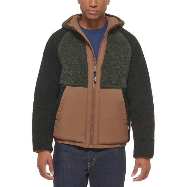 商品名:  Levi's Men's Mixed Media Color Block Sherpa Hoody, Oliveブランド: Levi's商品サイズ: Small高さ: 67.4116cm横幅: 53.1114cm奥行: 22.0...