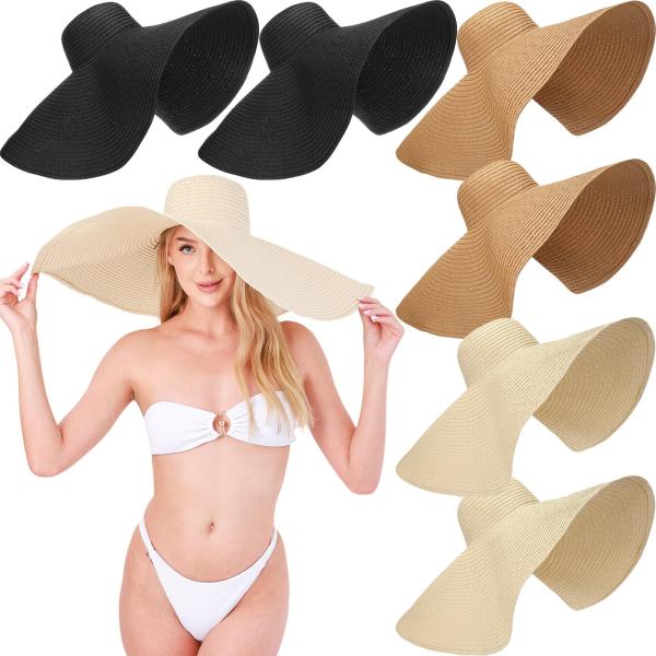 商品名:  Handepo 6 Pcs Oversized Beach Straw Hat for Women Fashion Large Wide Visor Hat Foldable Beach Hats for Women Flopp...