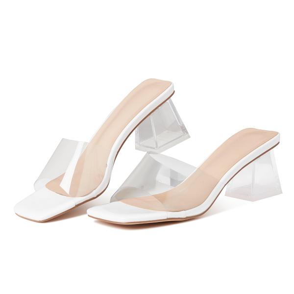 商品名:  Ancomafio Clear Heels Sandals for Women Transparent Sandals Square Toe Chunky Block Heel Slides Heeled Mules Summe...