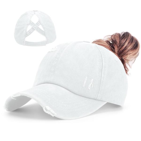 商品名:  Mwfus Women Criss Cross Ponytail Baseball Cap High Messy Buns Ponycaps Vintage Washed Adjustable Trucker Cap White...