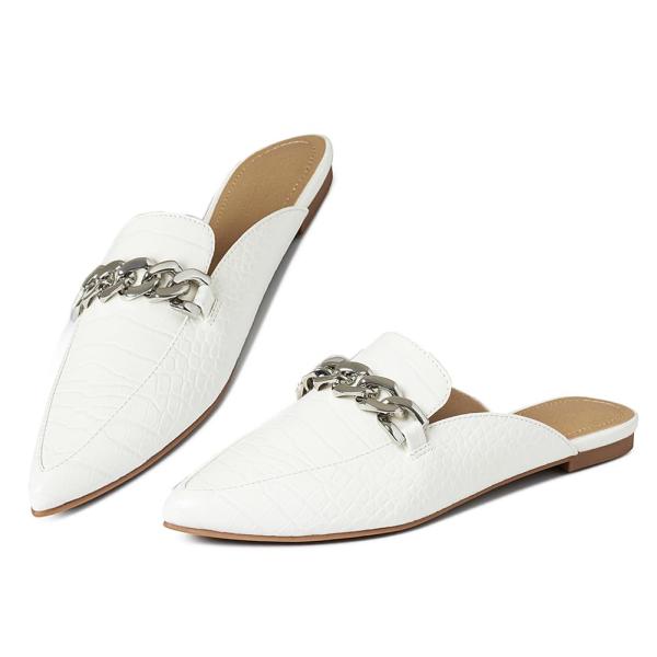 商品名: シンチョイスホワイトミュール, ホワイト, 24 Synchoiss Mules for Women Comfortable Closed Pointed Toe Loafer Slides Slip On Backless Wh...