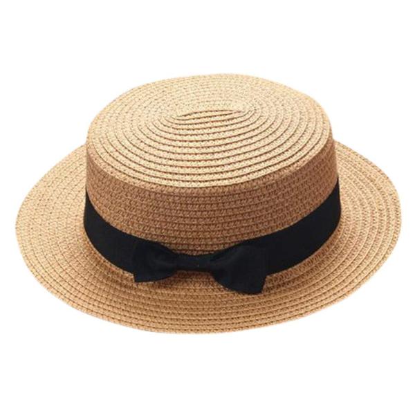 商品名:  Straw Boater Hat Foldable Packable Beach Hat for Summer Tea Party Sun Hats for Women Bowknot Wide Brim Cap Khakiブラ...