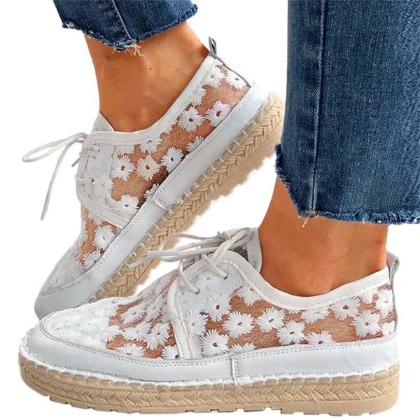 商品名:  AMDBEL Platform Sneakers for Women Ladies Flower Embroidered Leather Splicing Breathable Lace Mesh Lace-Up Low Top...