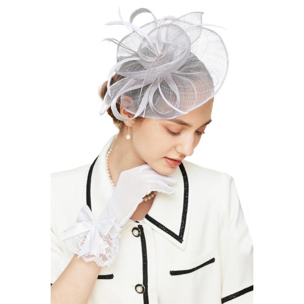 商品名:  Gionforsy Fascinators Hats for Women Feather Kentucky Derby hats with Pearl Necklaces Lace Gloves Wedding Veil Hat...