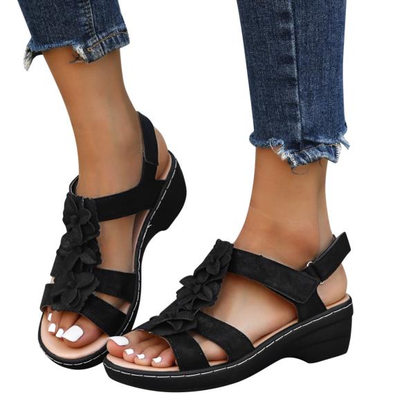 商品名:  Mzluyin Black Orthopedic Sandals Women Arch Support Ladies Summer Fashion Flower Open Toe Hook Loop Platform Sanda...
