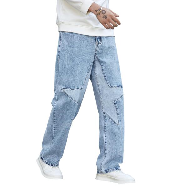 商品名:  GORGLITTER Men's Basic 5 Pockets Zipper Fly Jeans Star Pattern Loose Denim Pants Light Wash Mediumブランド: GORGLITTER...