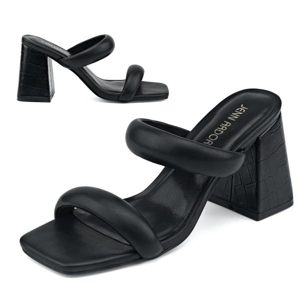 商品名:  JENN ARDOR Mule Sandals for Women Square Toe Heels Chunky Block Two Strap Backless Heeled Dressy Sandals Wide Widt...