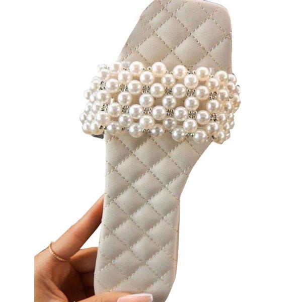 商品名:  Ankexin Women Square Open Top Faux Leather Slippers Pearls Beading Strap Slide Sandalsブランド: Ankexin商品サイズ: 37 M EU高...