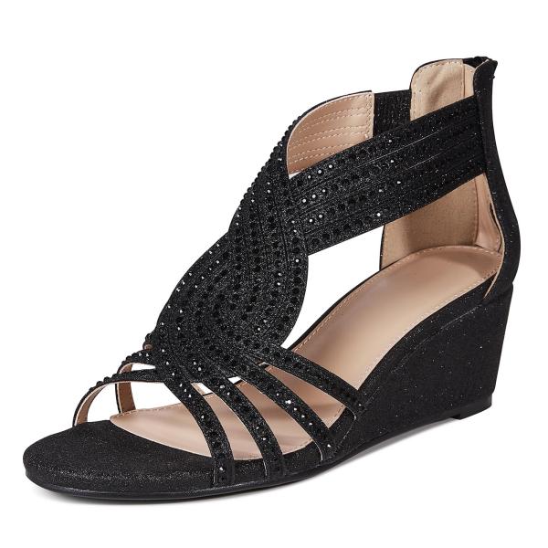 商品名:  mikarka Women's Open Toe Sparkly Rhinestones Wedges Sandal Ankle Strap Mid Heel Dressy Wedding Wedge Shoes for Bri...