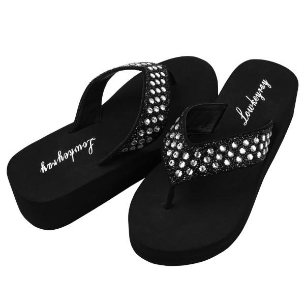 商品名: Lowkeyray ウェッジ ビーチサンダル レディース ラインストーン 快適なサンダル, ブラック, 24 Lowkeyray Wedge Flip Flops for Women Rhinestone Comfortable ...