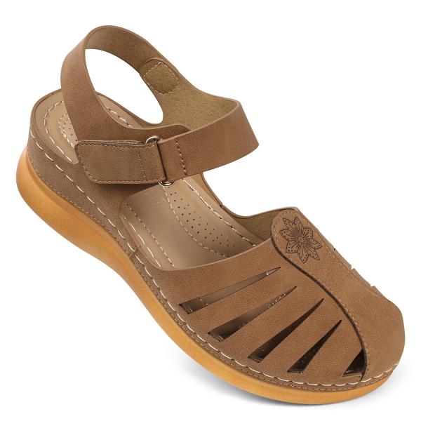 商品名:  SHIBEVER Womens Comfortable Walking Sandals: Closed Toe Brown Dress Non Slip Platform Sandal Size 5 Hollow Out Flo...
