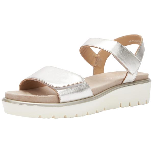 商品名: ARA 大人用 1233518-04 wei〓, プラチナム, 24.5 ARA Women's Sandal Bellvue II, Platform Wedge Platinum Leather - 40 M (EU), 9-...