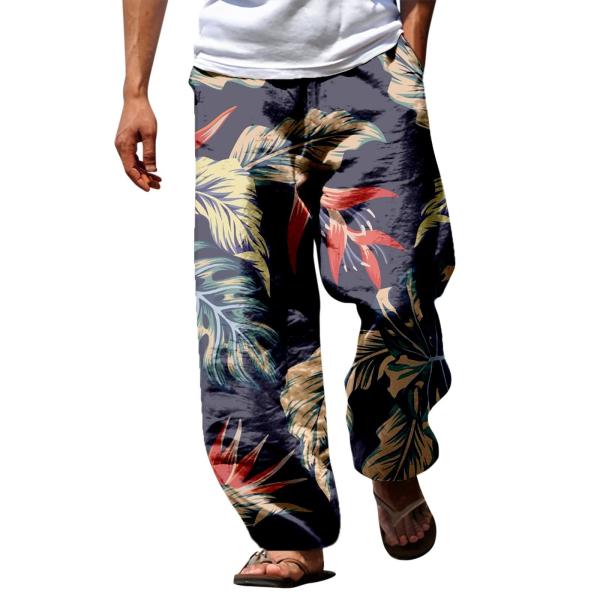 商品名:  SUWBMHWE Male Summer Breathable Linen Like Trousers All Print Printed Tether Wide Leg Pants Black Work Pants Men M...