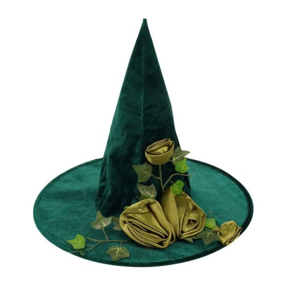 商品名:  Witch Hat for Women Green Silk Roses Rhizome Witches Hats Wide Brim Pointed Hat for Halloween Easter Decorationブラン...