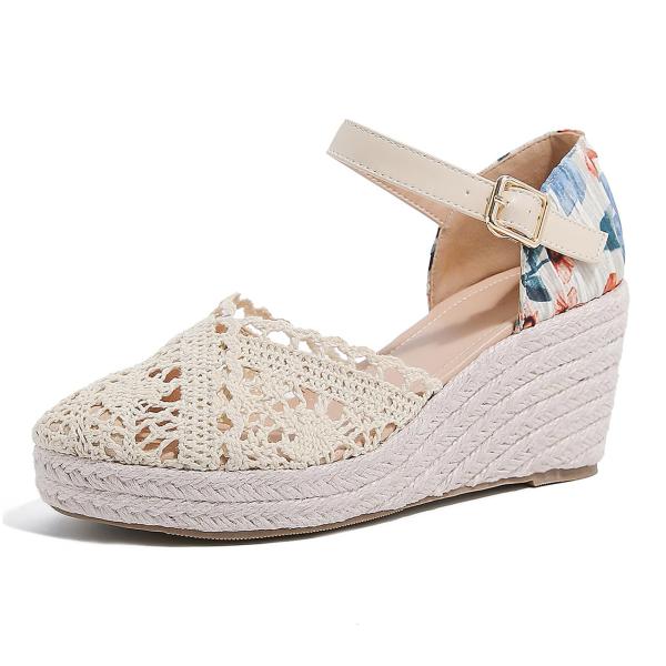 商品名:  ErikenUrben Women Espadrilles Sandals Platform Wedge Heel Shoes Closed Toe Ankle Strap Summer Shoes Hollow Breatha...