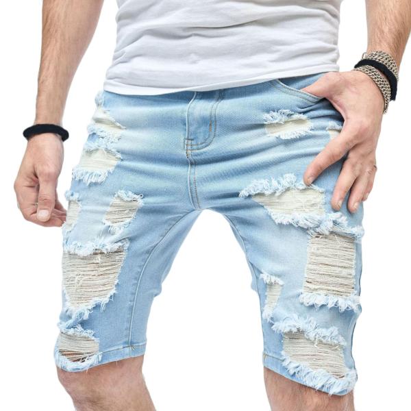 商品名:  Muscularfit Boys Shorts Size 14 Mens Shorts 6 Inch Causal Relaxed Fit Cotton Ripped Denim Shorts Summer Beach Dist...