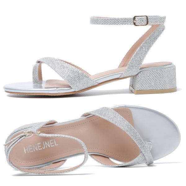 商品名:  HENEJNEL Strappy Sandals Women Dressy Summer Flat Low Block Heeled Thong Sandal Open Split Toe Shoes for Wedding E...