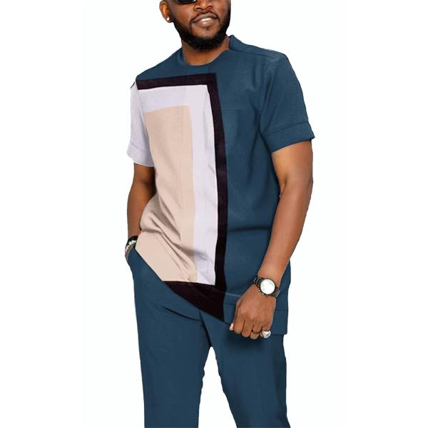 商品名:  PEETITI Men's African 2 Piece Suits Shirt and Pants Dashiki Clothing Short Sleeve Ethnic Joggers Sets PM080-15-Sブラ...