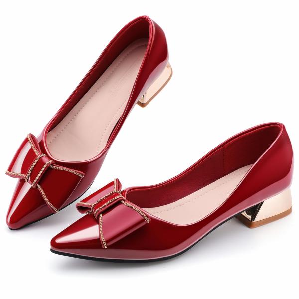 商品名:  Women's Chunky Closed Toe Low Block Heels Work Pumps Comfortable Dress Wedding Shoes for Party Office Red Size 8ブラ...