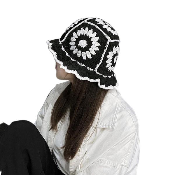 商品名:  Womens Knitted Hat with Flower Pattern Floral Hollow Knit Beanie Hats Boho Ethnic Wool Crochet Hats for Fall Winte...