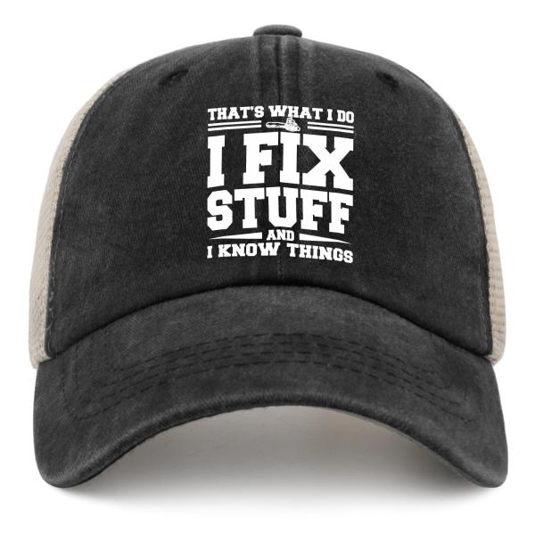 商品名:  I Fix Stuff and I Know Things Trucker Hat Men Funny Mesh Cap for Summerブランド: BUINGBFG商品サイズ: One Size高さ: 16.002cm横幅...