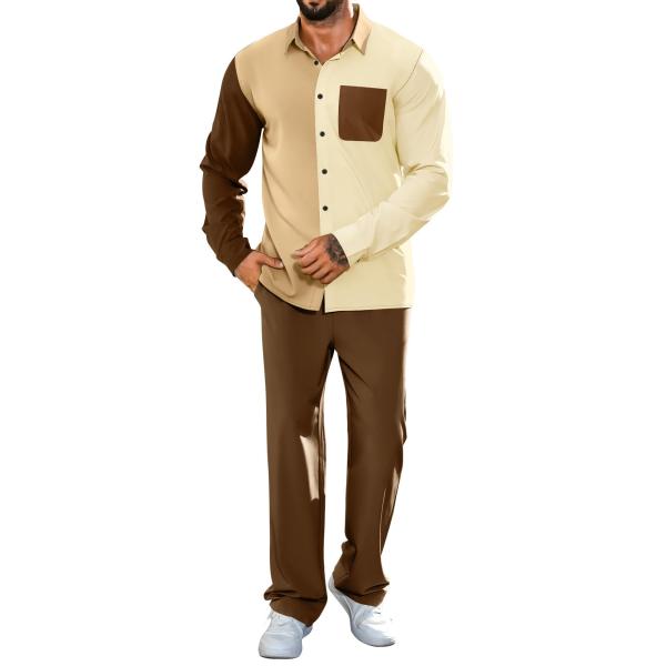 商品名:  LecGee Mens 2 Piece Outfits Track Suits Matching Sets for Vacation Button Down Contrast Shirt and Pants Setブランド: L...