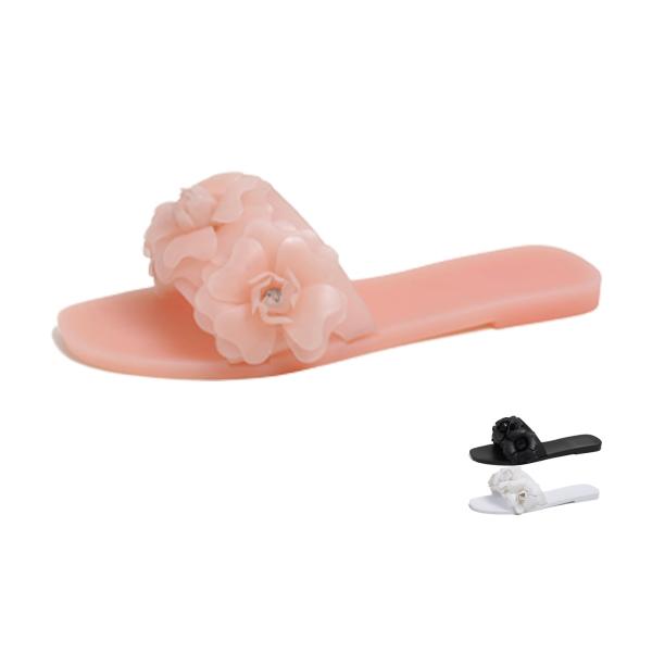 商品名:  Lymphvity Women's Flower Embellished Jelly Flat Slides,Fashion PVC Slip On Open Toe Backless Non-Slip Beach Jelly ...