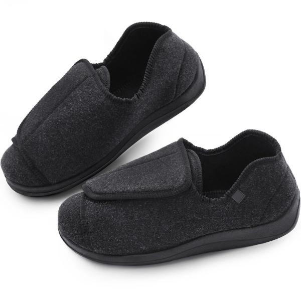 商品名: Lumil L01 メンズ 糖尿病 スリッパ 調節可能, ブラック, 13 Wide Men's Extra Wide Width Diabetic Recovery Slippers for Seniors, Slip-Resi...