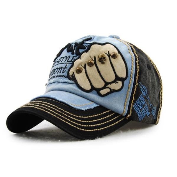 商品名:  Vintage Distressed Dad Hat Trucker Cap Light Acid Washed Denim FIST Baseball Cap with Rivet Adjustable Clip for Un...