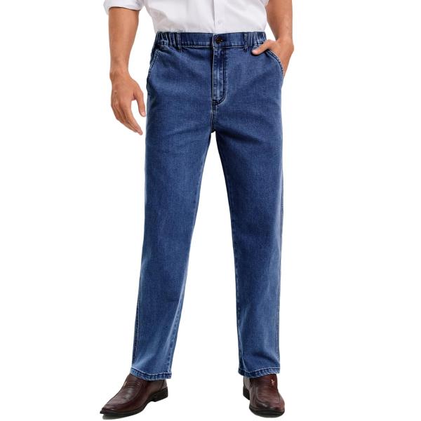 商品名:  voeeron Mens Elastic Waist Jeans Relaxed Fit Men's Jeans with Elastic Waist with Zipper and Button, Medium Washed,...