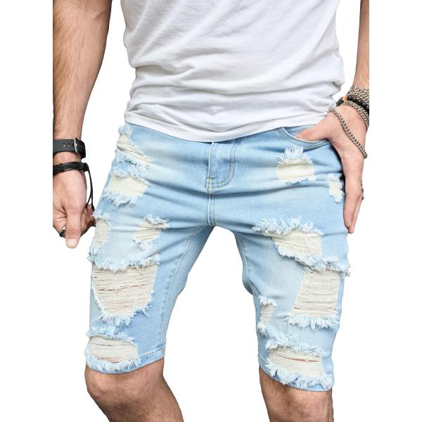 商品名:  WDIRARA Men's Ripped Denim Shorts Straight Leg Raw Hem Frayed Distressed Jean Shorts Pants Solid Light Wash 32ブランド...