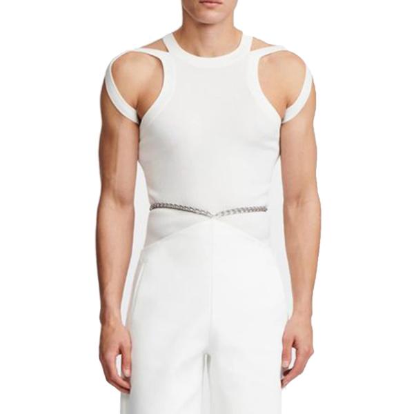 商品名:  Fldy Men's Hollow Out Sleeveless Tank Top Rave Vest Clubwear Yoga Dance Clothes Short Seelve Workout Tops Party Cl...