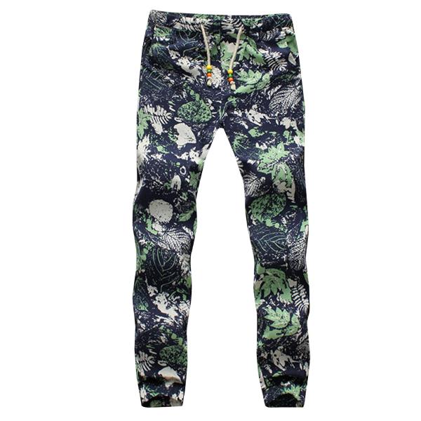 商品名:  Work Pants for Men Stretch Slim Men Linen Pants Fashion Floral Print Lace-Up Elasticated Skinny-Fit Casual Loose T...